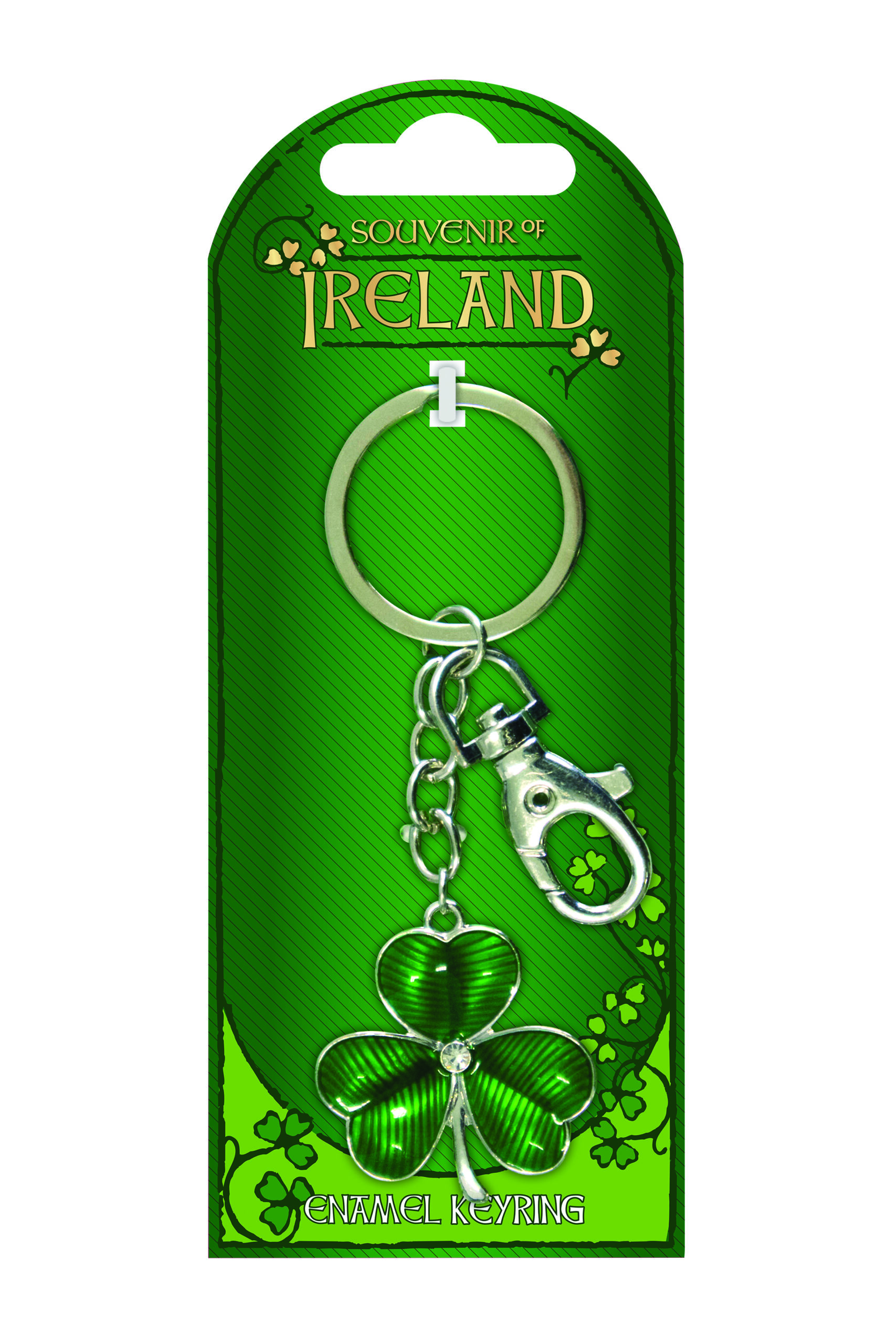 Green Enamel Silver Shamrock Keyring On Display Card – Allied Souvenirs