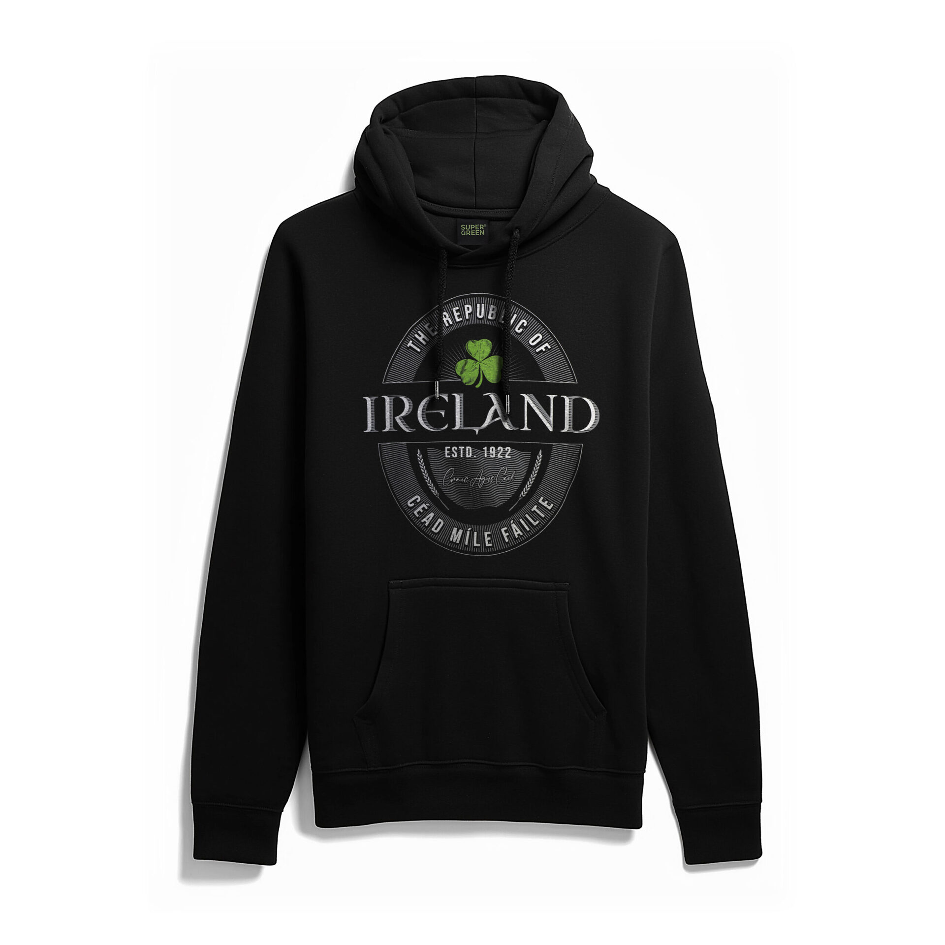 IRELAND BADGE HOODIE BLACK – LARGE – Allied Souvenirs